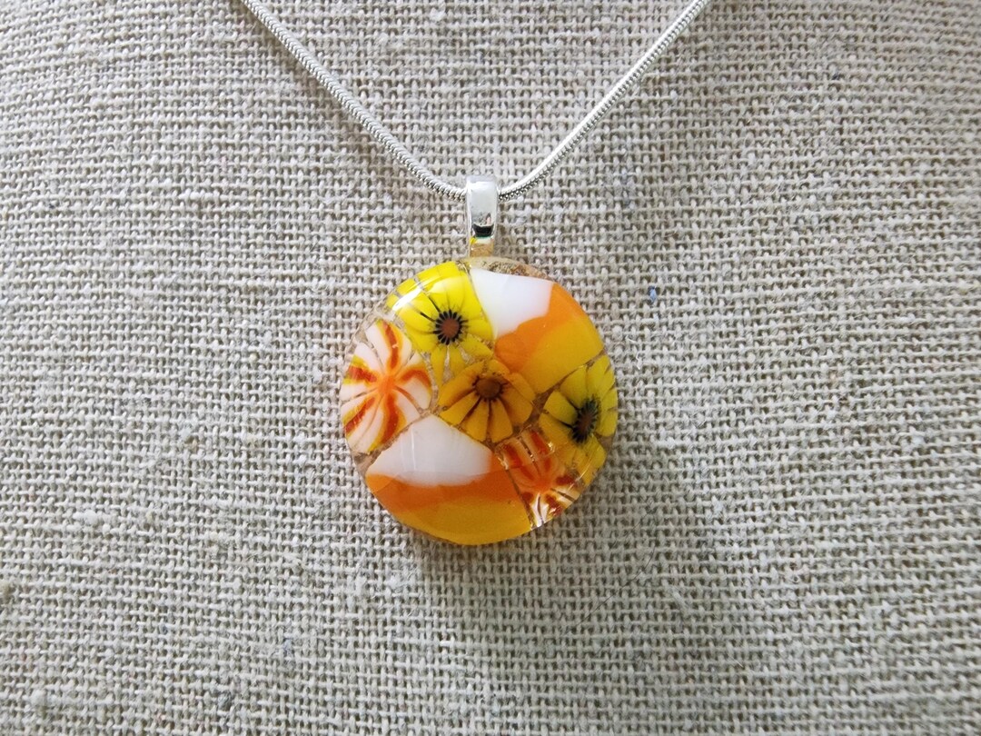 Fused Glass Murrini Halloween Fall Candy Corn Pendant Necklace With ...