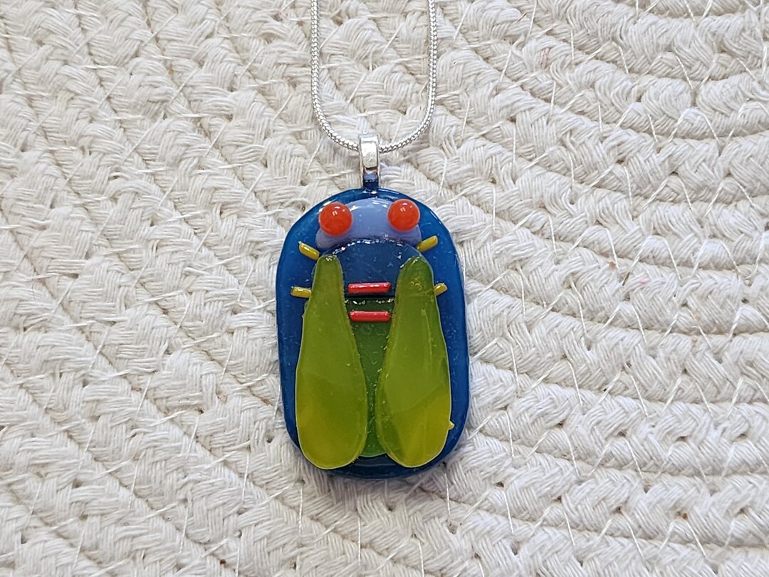 Fused Glass Cicada Bug Insect Pendant Necklace 282 - Etsy