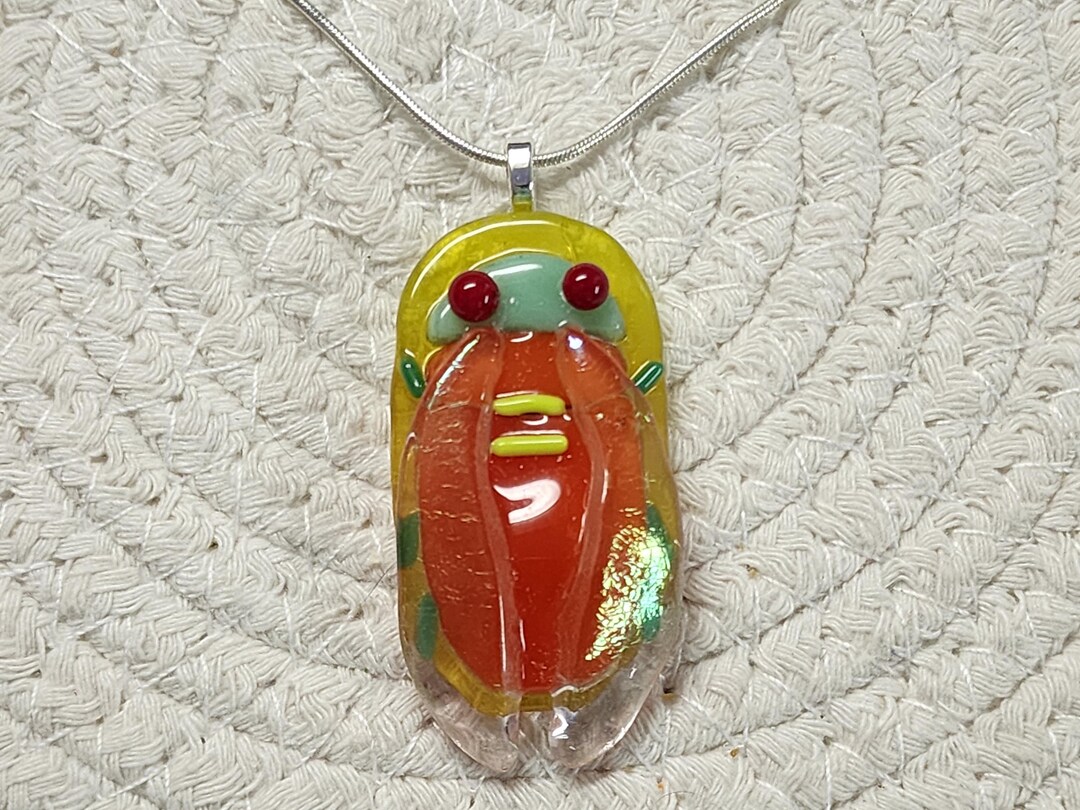 Fused Glass Cicada Bug Insect Pendant Necklace - #306 - Etsy