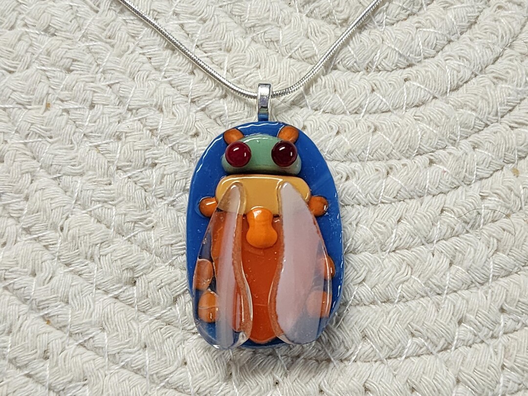 Fused Glass Cicada Bug Insect Pendant Necklace - #308 - Etsy