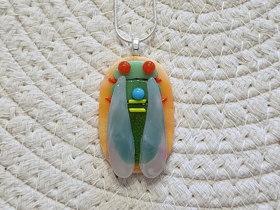 Fused Glass Cicada Bug Insect Pendant Necklace - #278 - Etsy