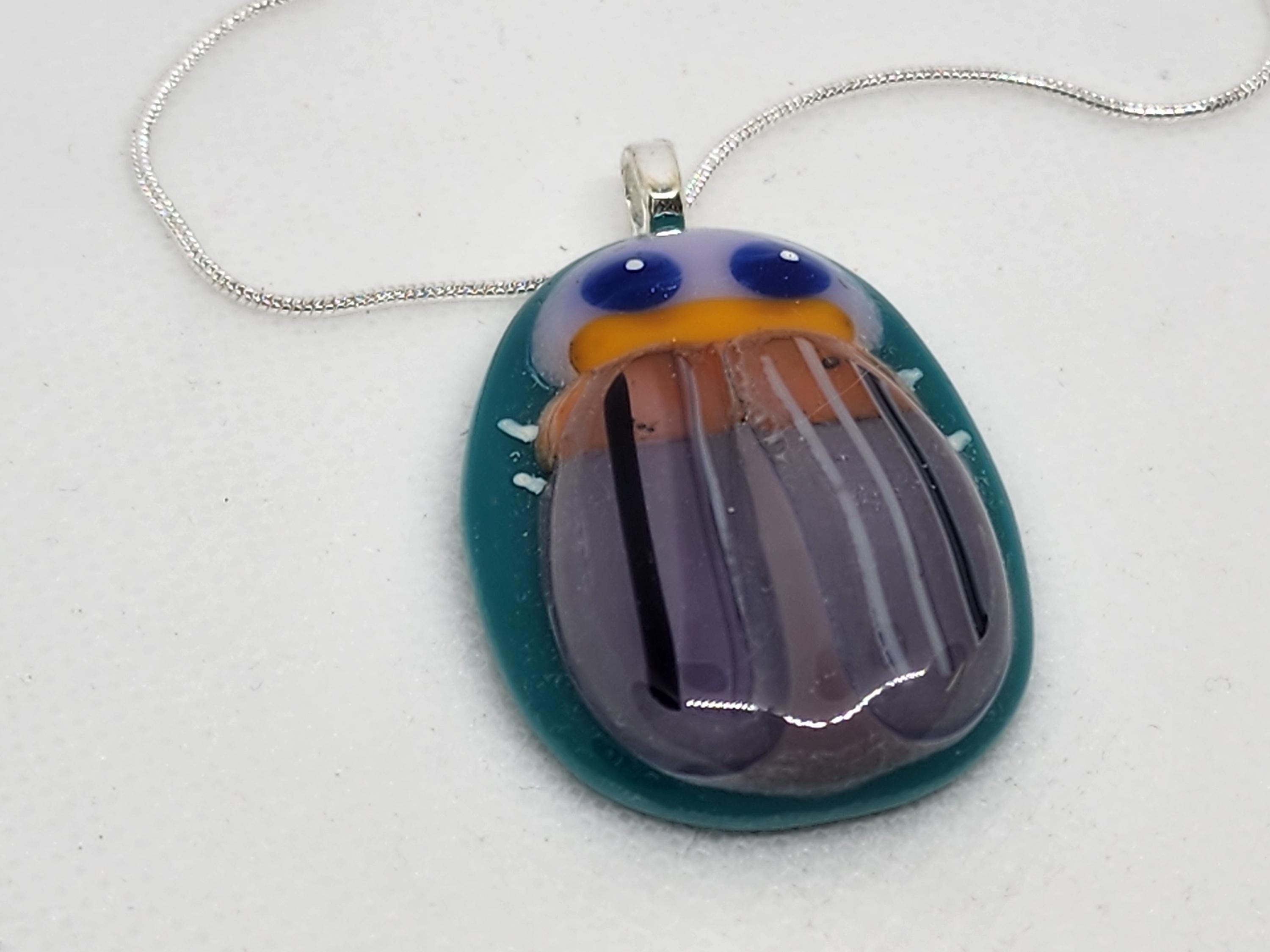 Fused Glass Blue and Purple Beetle Bug Insect Pendant Necklace Bug 23 ...