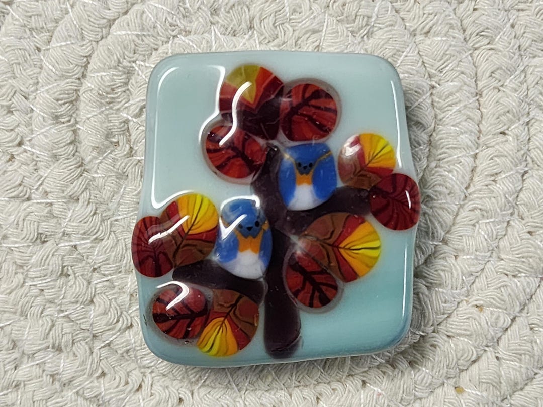 Fused Glass Magnet Robin Birds in Fall Leaves Tree - Etsy