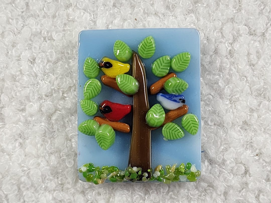 Fused Glass Magnet - Birds in Tree - Made With Murrini - Bluebird ...
