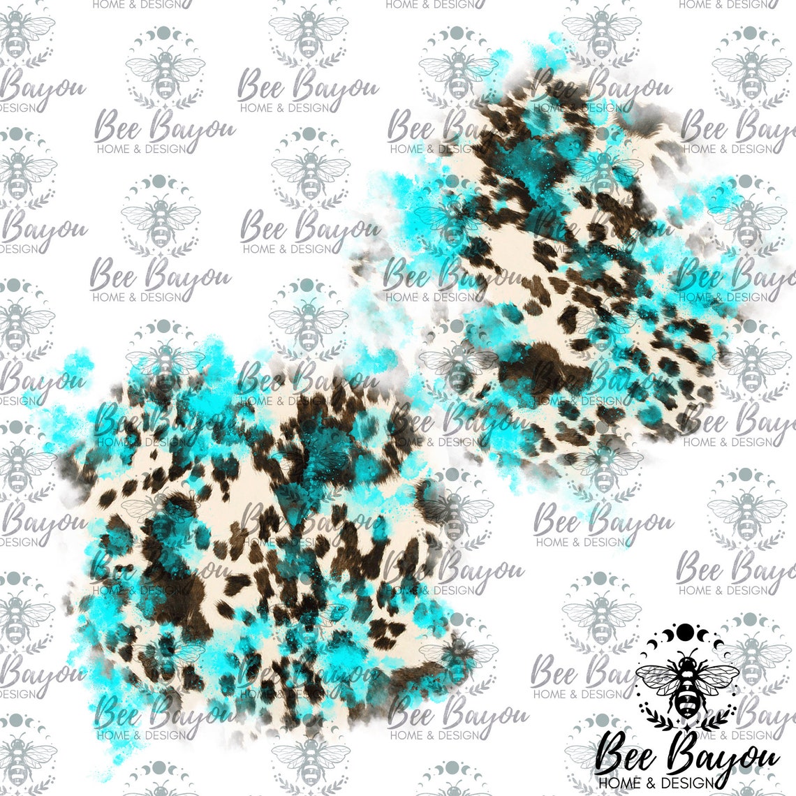 Cow Hide Turquoise Splatter Patches 2 FILES Add Ons Digital - Etsy
