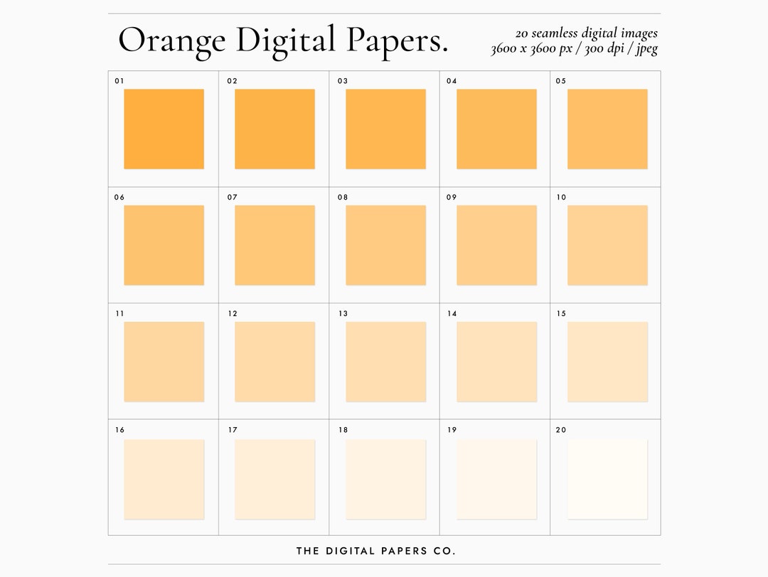 Halloween Orange Color Digital Paper, 20 Shades of Orange Backgrounds ...