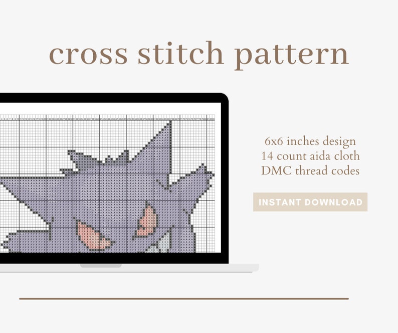 Gengar Cross Stitch Pattern, Gengar Gifts, Nerdy Cross Stitch, Gengar ...