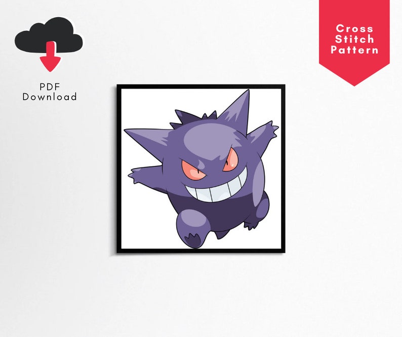 Gengar Cross Stitch Pattern, Gengar Gifts, Nerdy Cross Stitch, Gengar ...