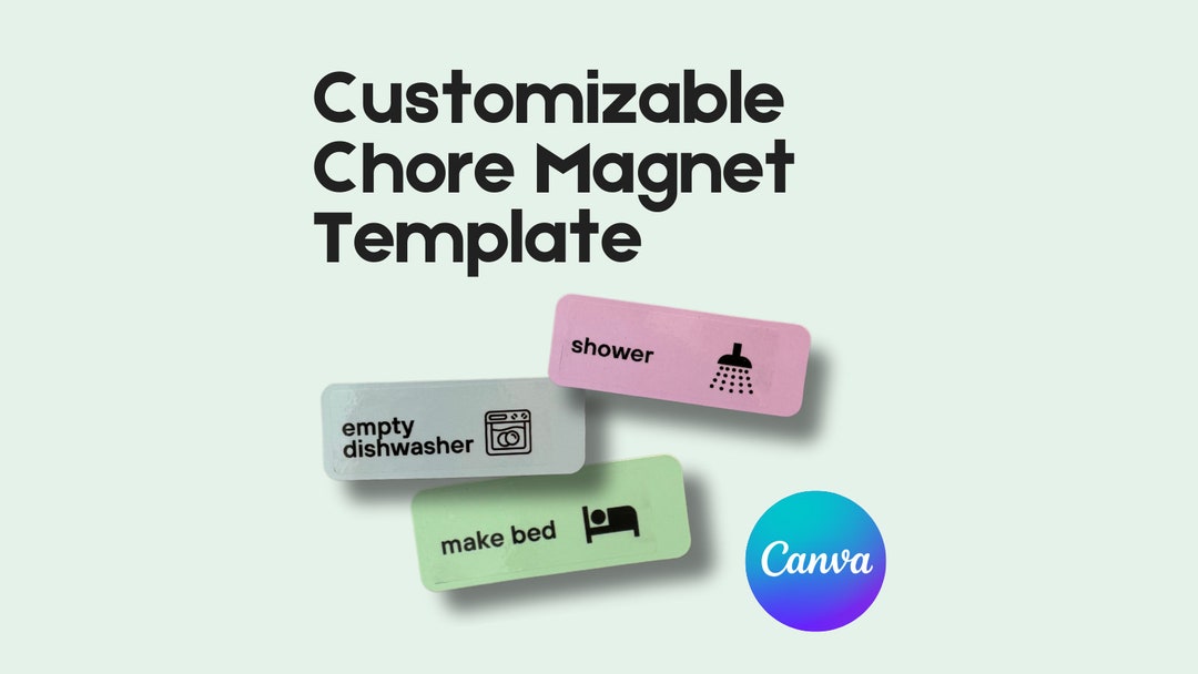 Customizable Chore Magnet Template | Editable Canva Labels for ...