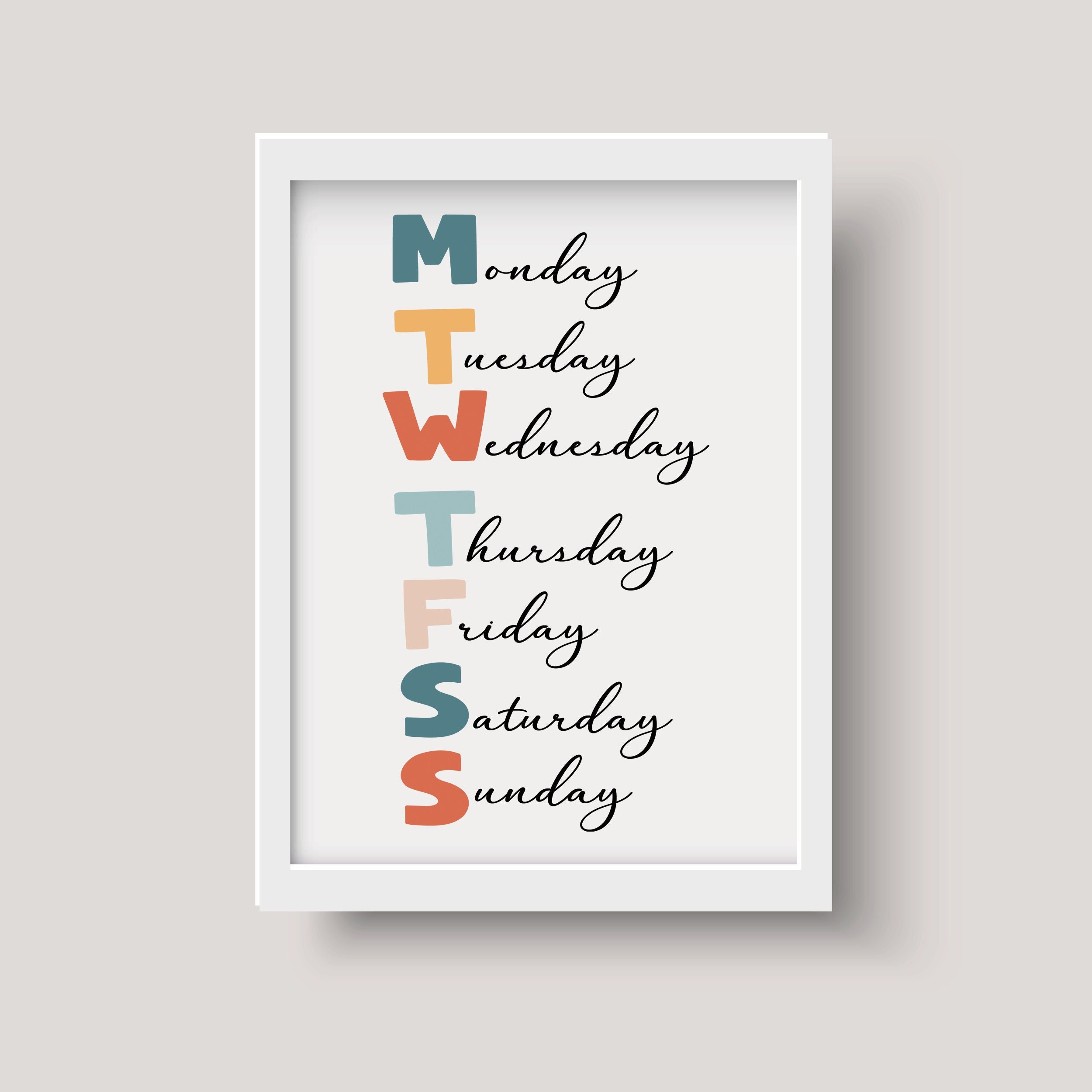 Days Poster, Educational Print, Printable Wall Art, Montessori Nursery ...