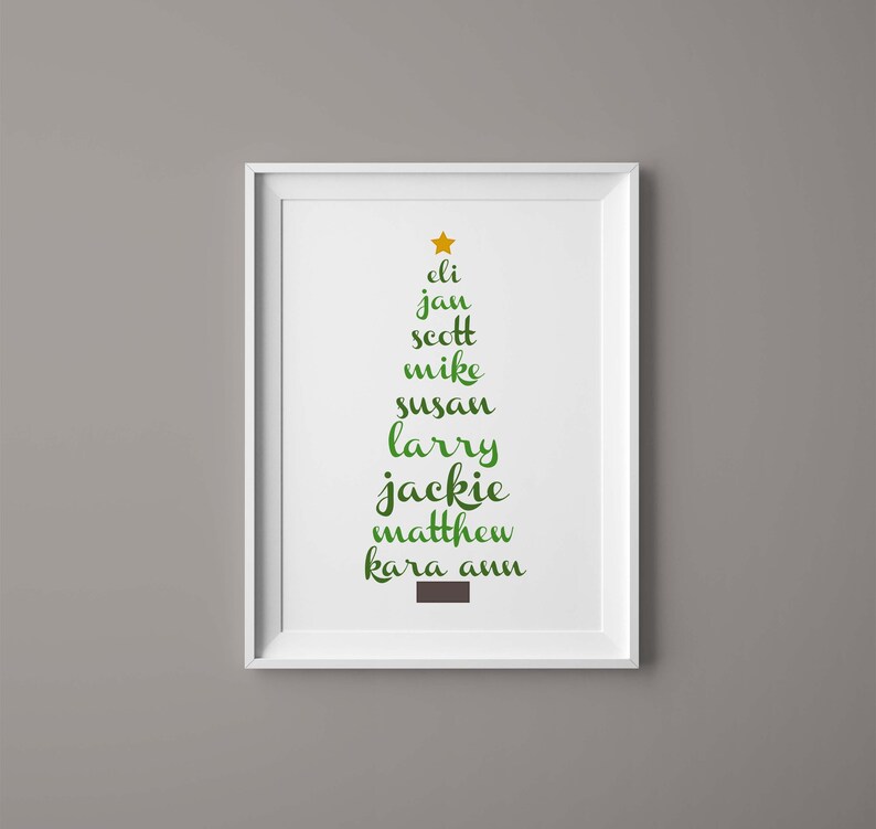 Personalized Christmas Tree Names Art Print • Custom Family Christmas ...