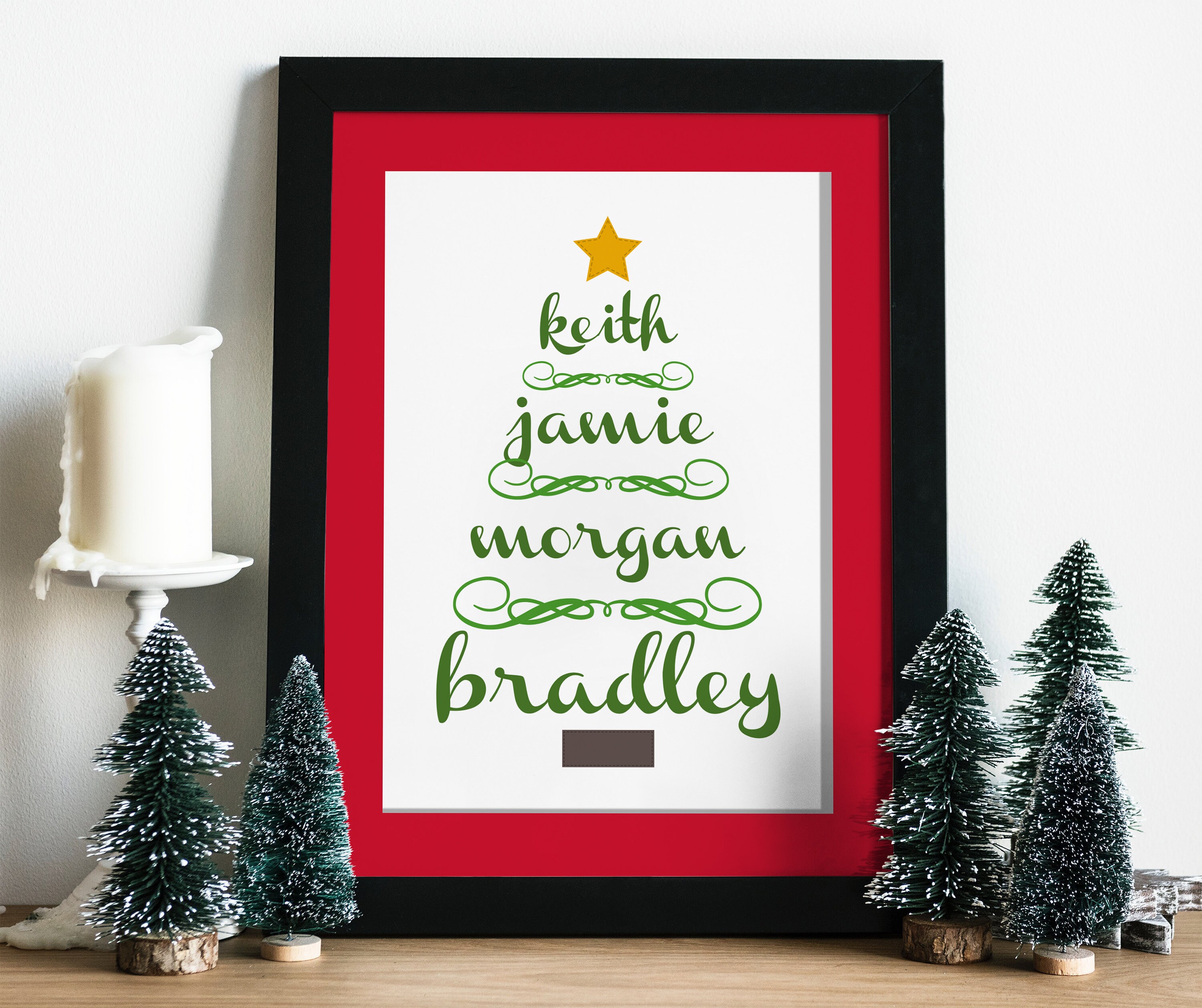 Printable Personalized Christmas Tree Names Art Print • Custom Family ...