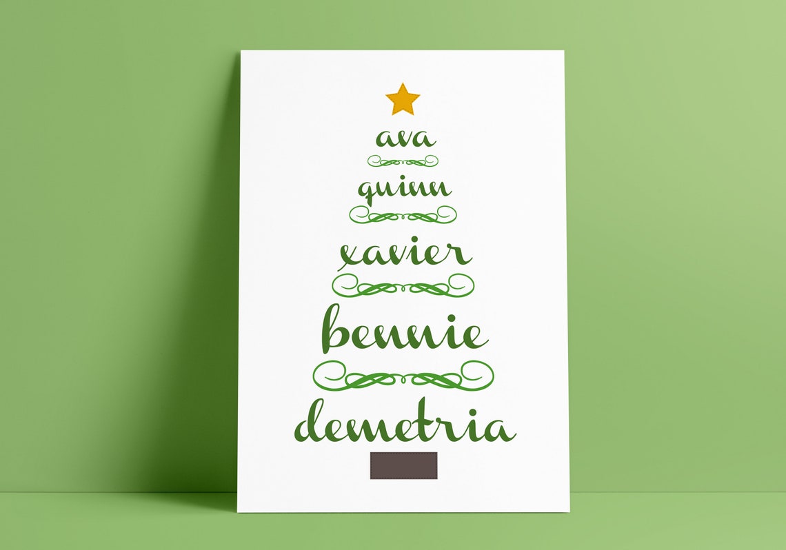 Printable Personalized Christmas Tree Names Art Print • Custom Family ...