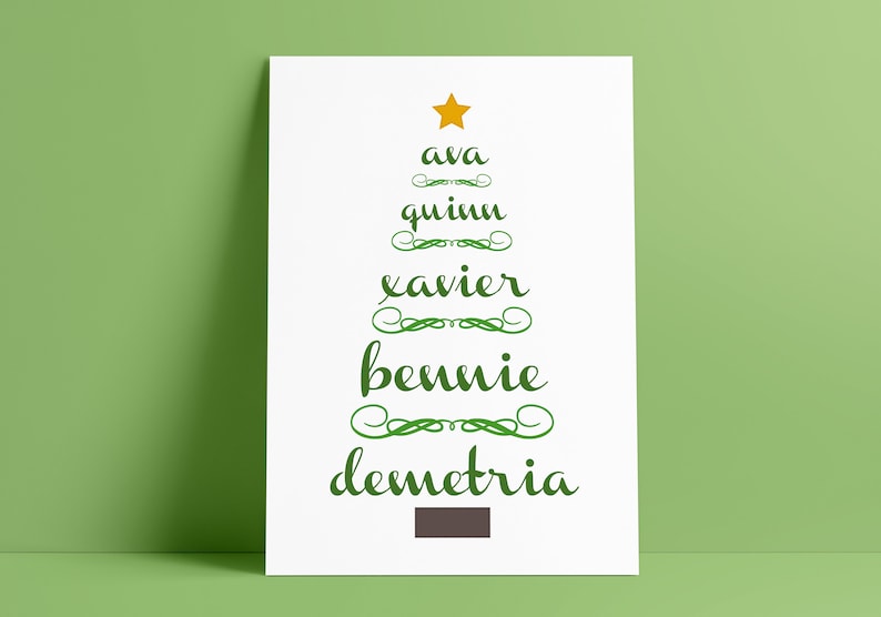 Printable Personalized Christmas Tree Names Art Print • Custom Family ...