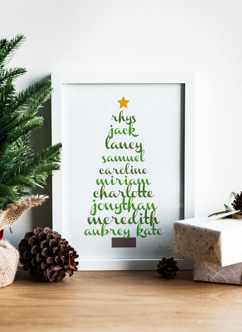 Printable Personalized Christmas Tree Names Art Print • Custom Family ...