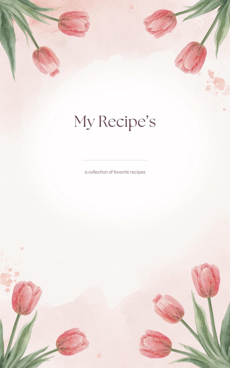 Pink Tulip Watercolor Recipe Binder, Floral Cookbook Organizer (instant ...