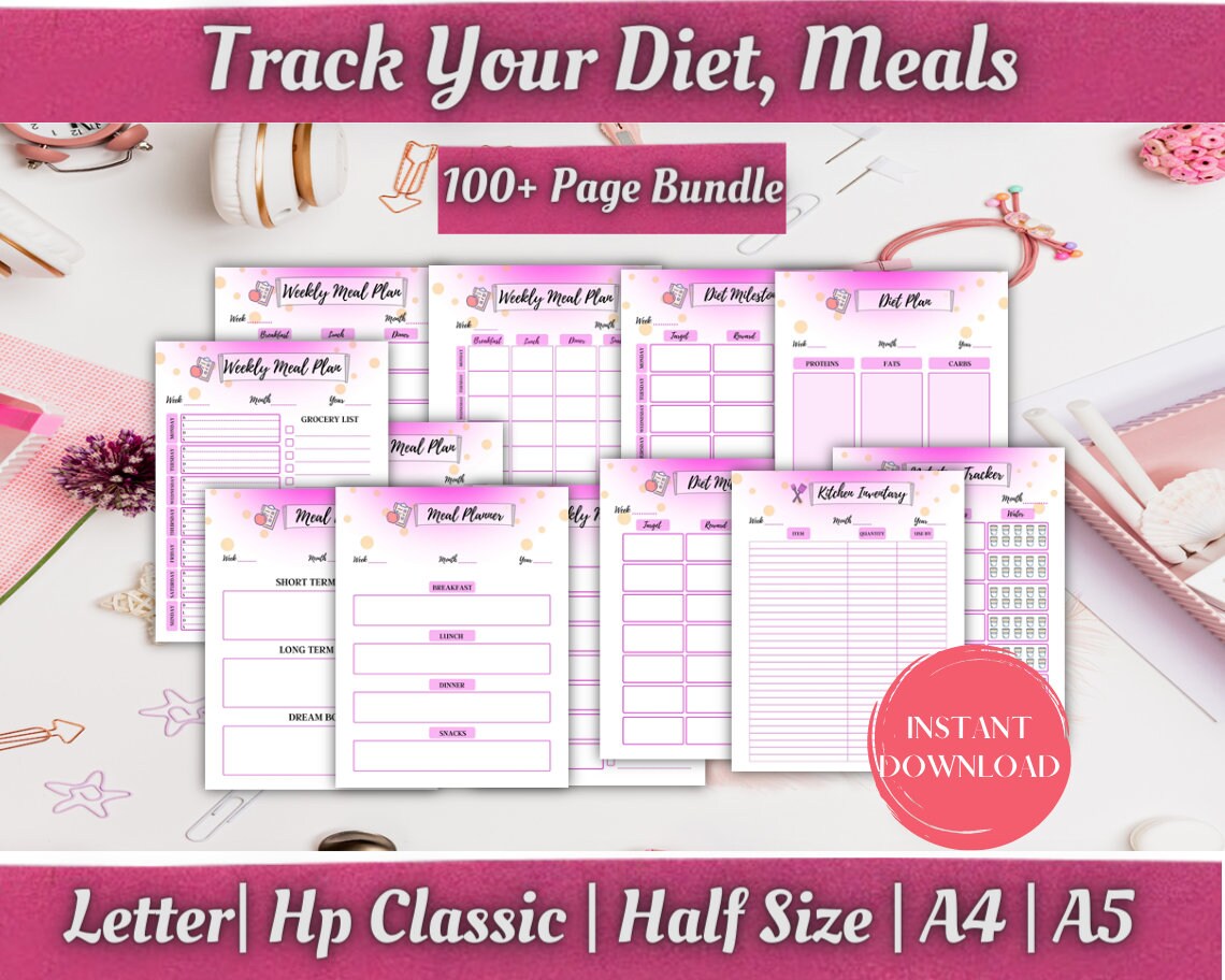 Pink Weight Loss Tracker, Weight Loss Journal Printable, ADHD Planner ...