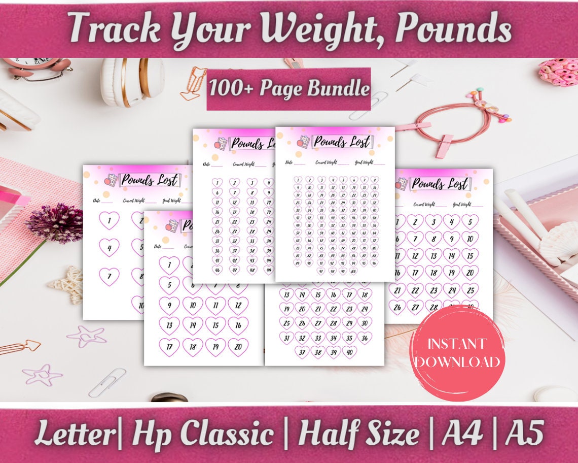 Pink Weight Loss Tracker, Weight Loss Journal Printable, ADHD Planner ...
