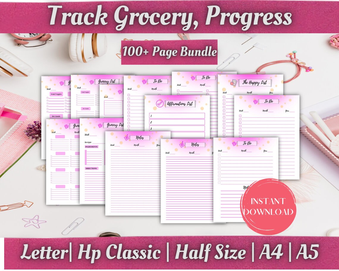 Pink Weight Loss Tracker, Weight Loss Journal Printable, ADHD Planner ...