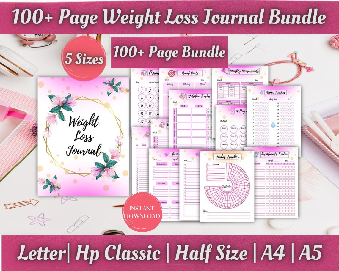 Pink Weight Loss Tracker, Weight Loss Journal Printable, ADHD Planner ...