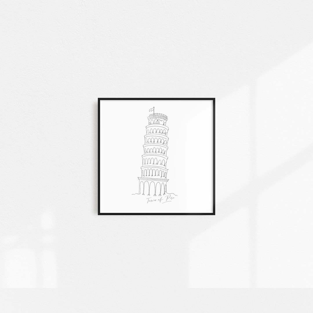 Tower of Pisa Line Drawing, City Line Drawing, Line Drawing, Single ...