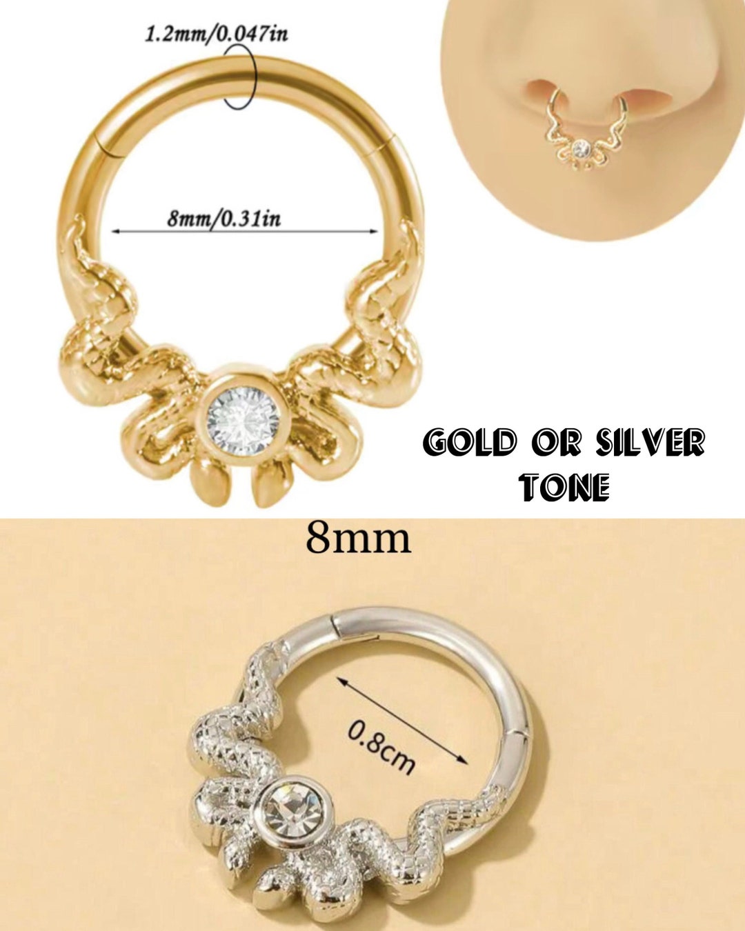 16g Medusa Septum Ring/dainty Snake Septum Ring/septum - Etsy