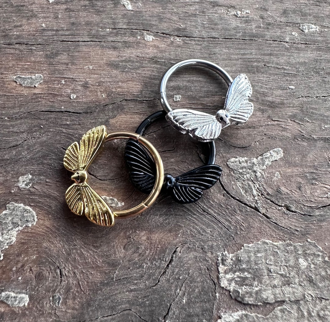 Moth Septum Ring/clicker Septum Ring/butterfly Septum Ring/death Moth ...