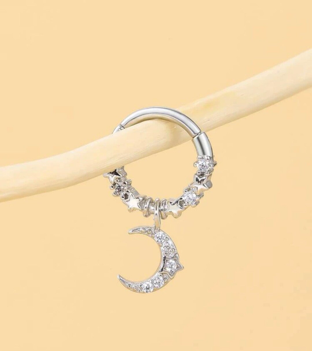 Moon Septum Ring/16g Moon Septum Ring/dangle Moon Septum Hoop - Etsy