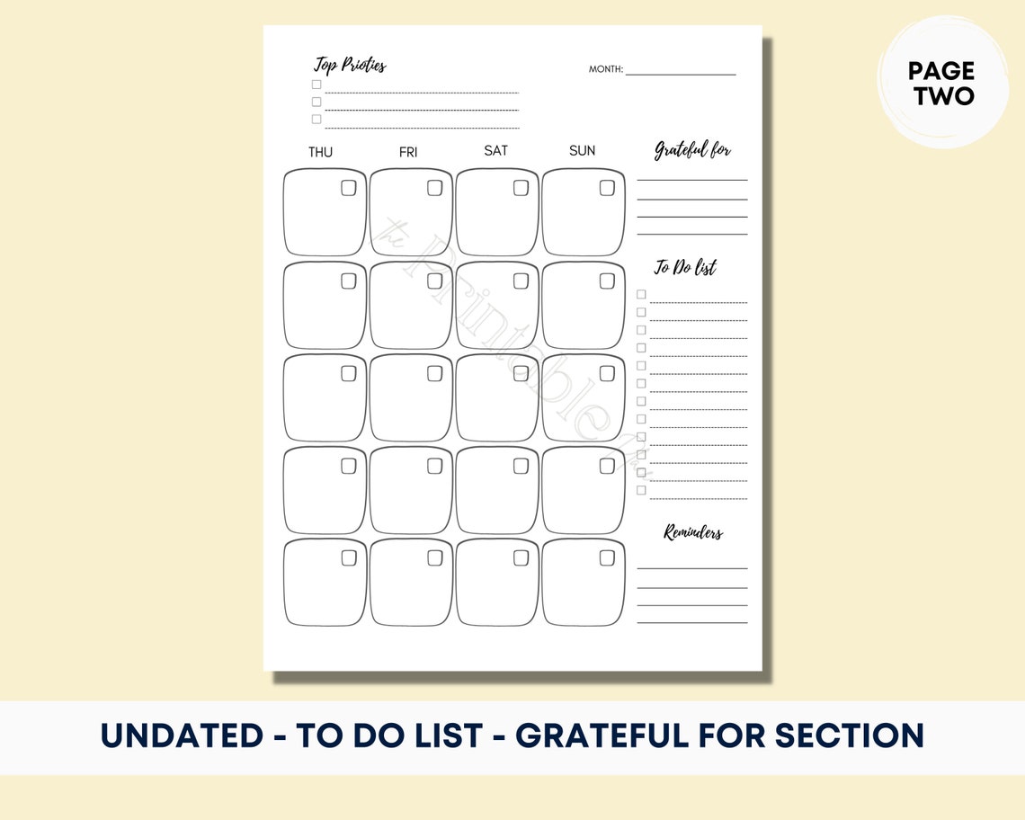 Minimalist Monthly Planner Printable Month Organizer Work - Etsy