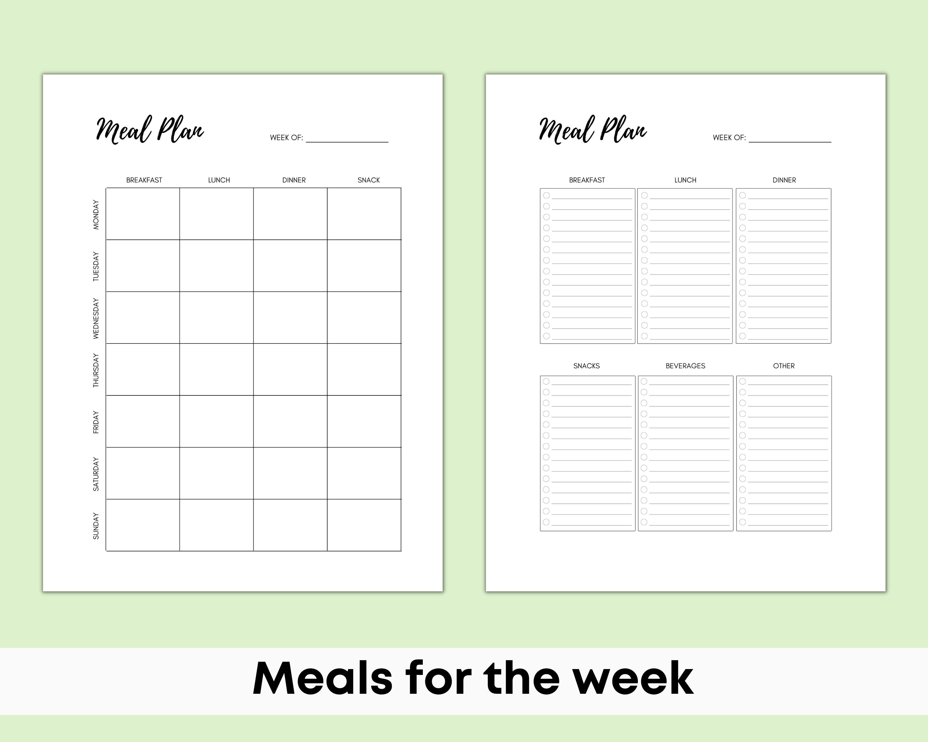 Printable Meal Planner and Grocery List, PDF Meal Plans and Shopping ...