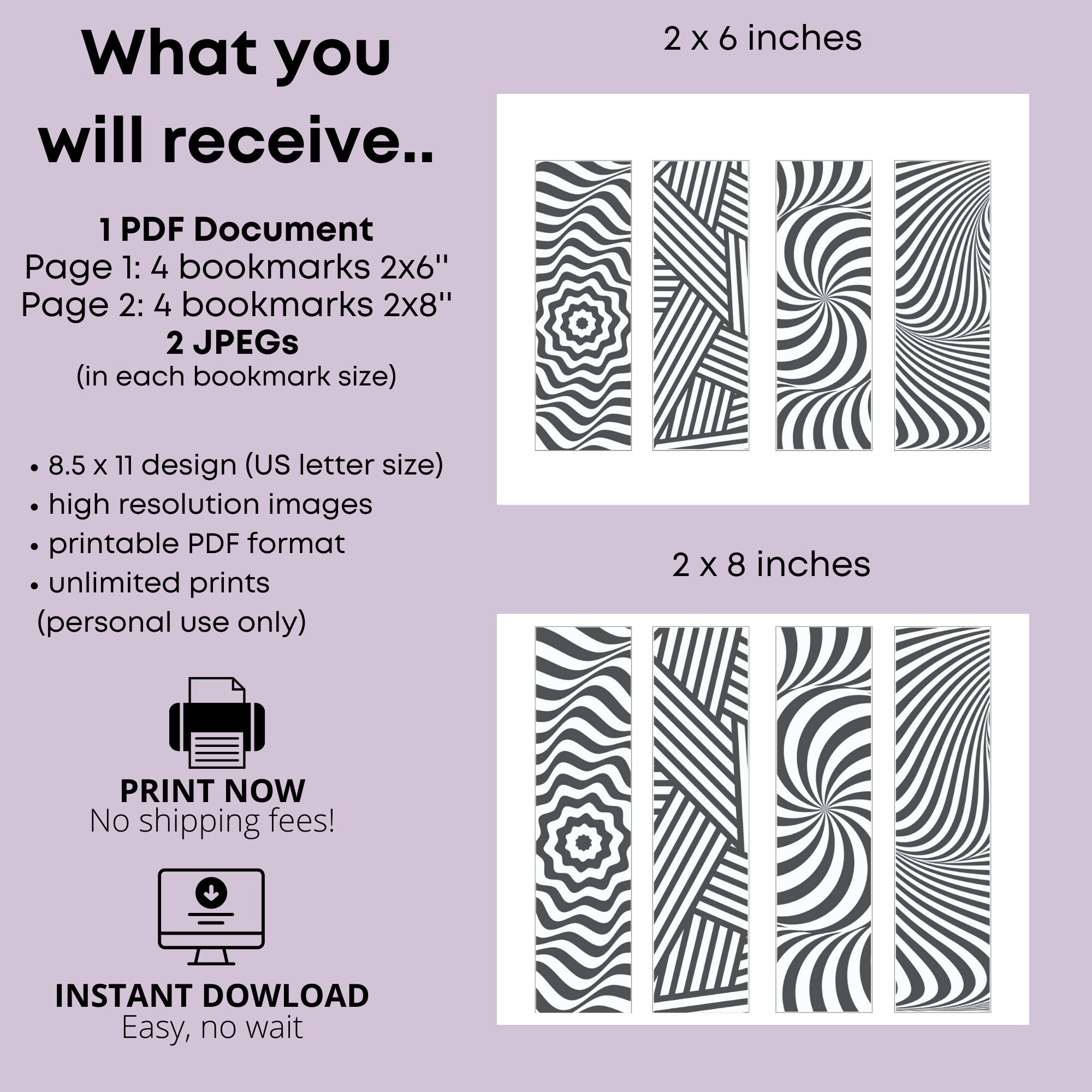Optical Illusion Bookmark Set, Printable Coloring Bookmark, Creative ...