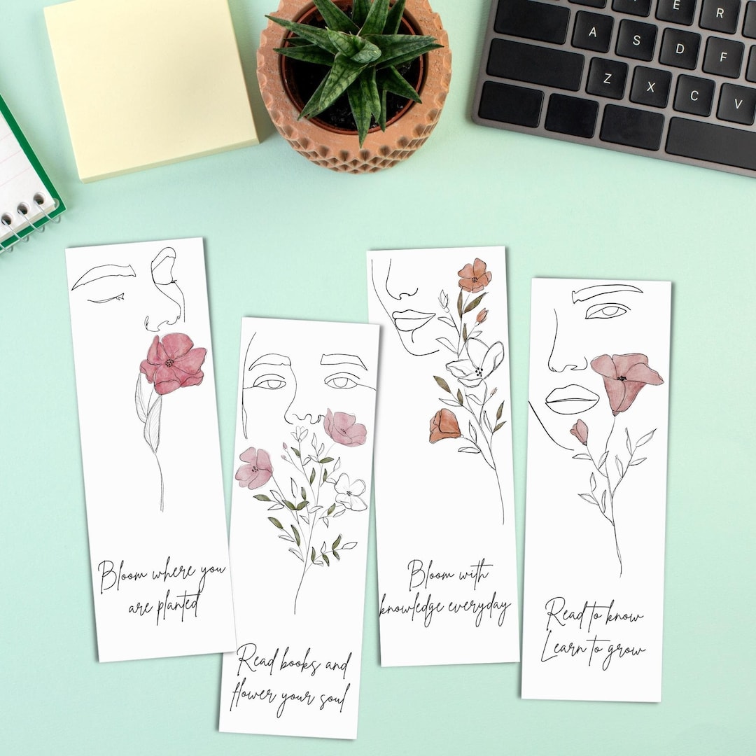 Printable Line Art Bookmark Set, Floral Aesthetic Bookmark for Women ...