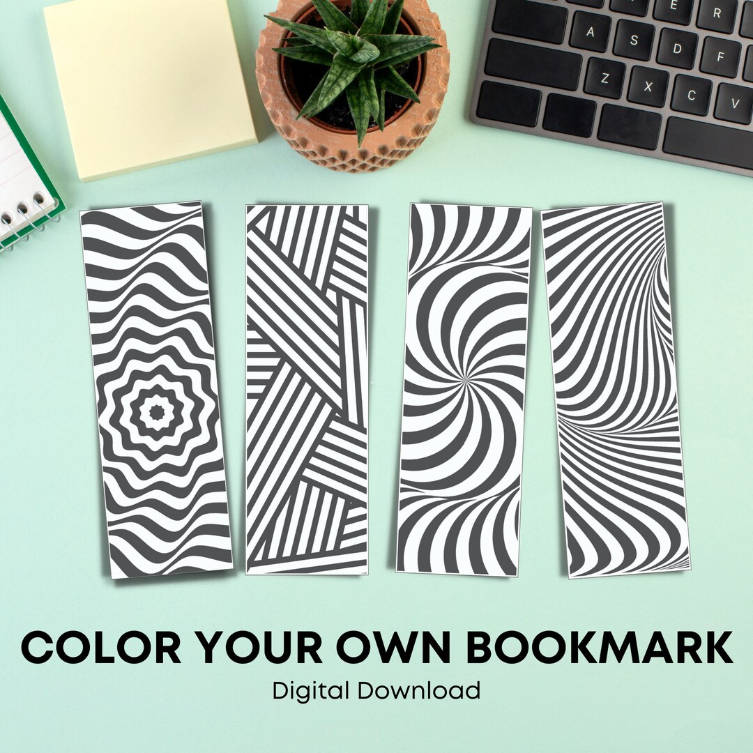 Optical Illusion Bookmark Set, Printable Coloring Bookmark, Creative ...