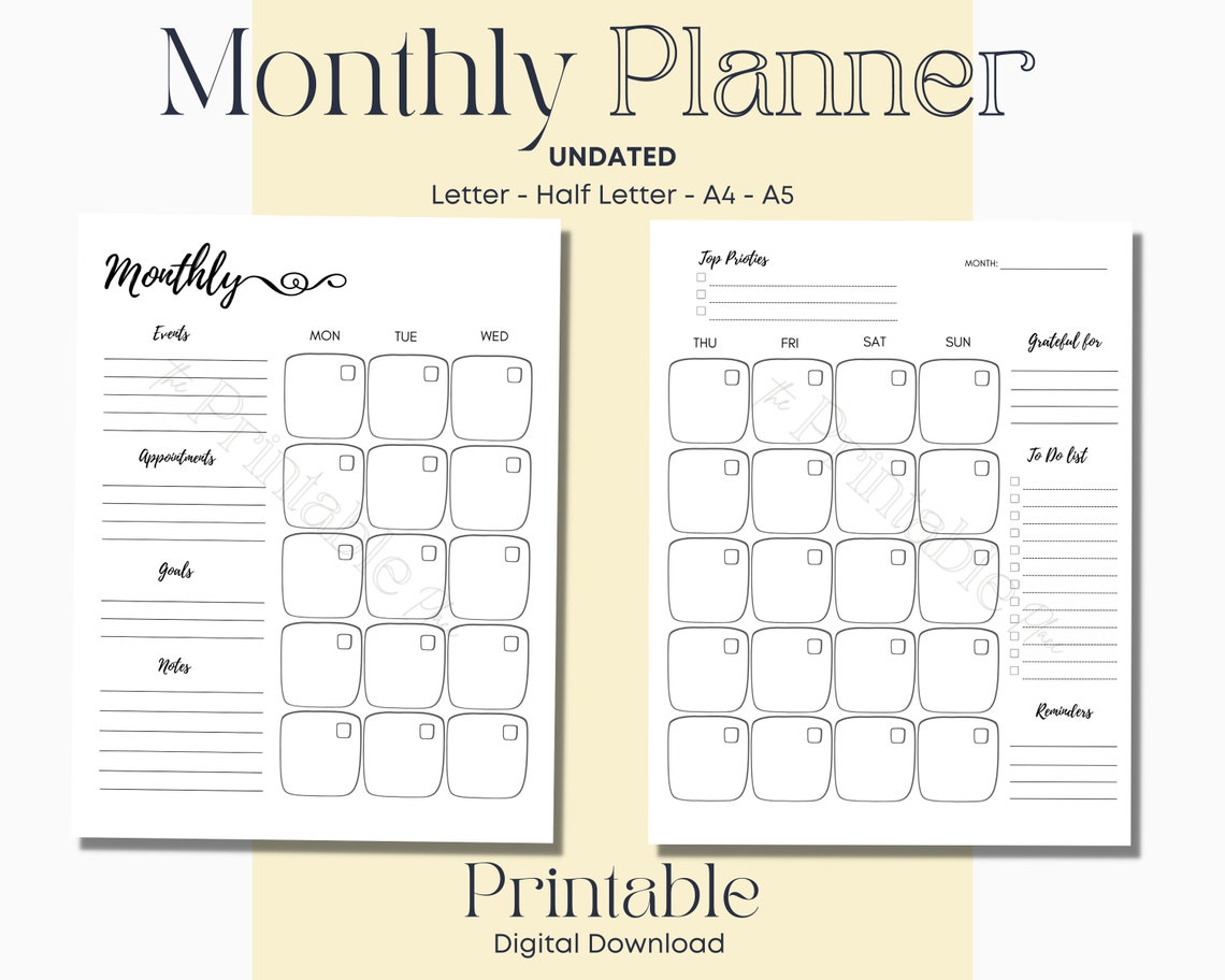 Minimalist Monthly Planner Printable Month Organizer Work - Etsy