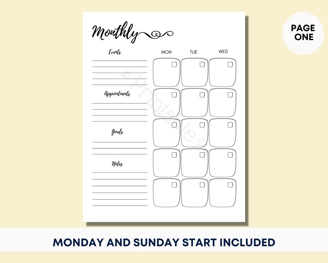 Minimalist Monthly Planner Printable Month Organizer Work - Etsy