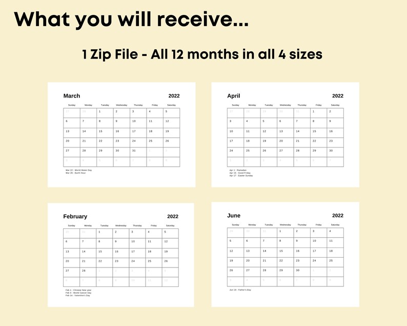 2022 Printable Calendar, Monthly Planner, Minimalist Calendar, Instant ...