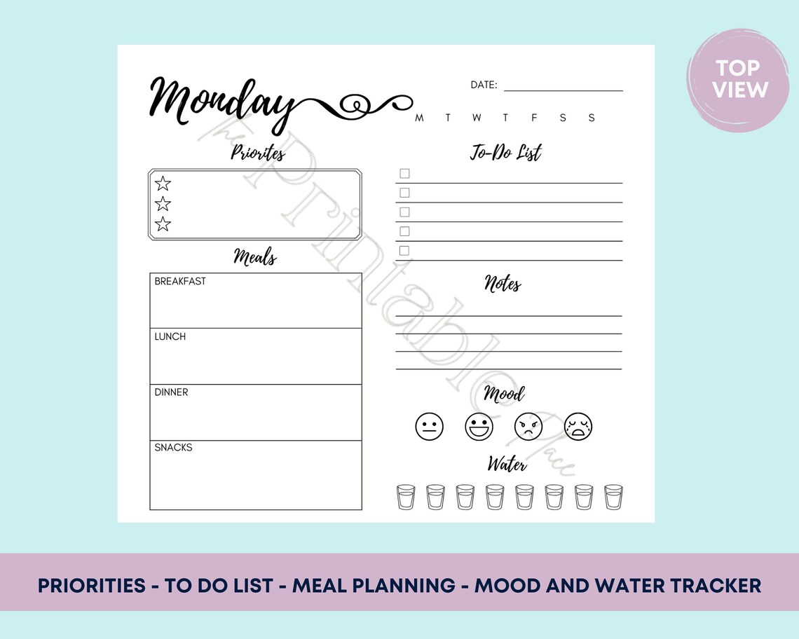Printable Daily Organizer, Days of the Week Planner, Productivity ...