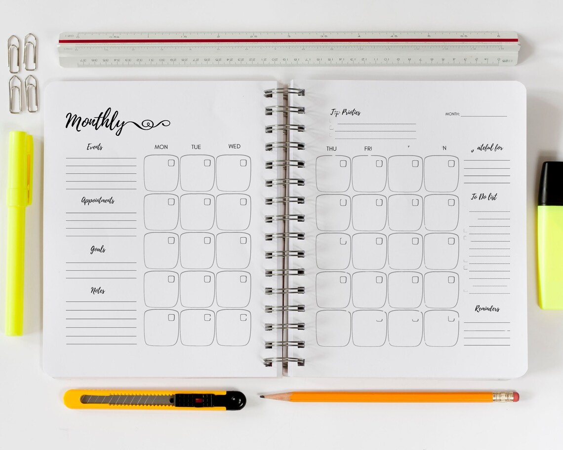 Minimalist Monthly Planner Printable Month Organizer Work - Etsy