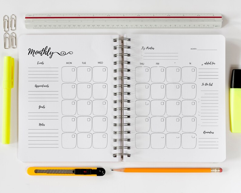 Minimalist Monthly Planner, Printable Month Organizer, Work From Home ...