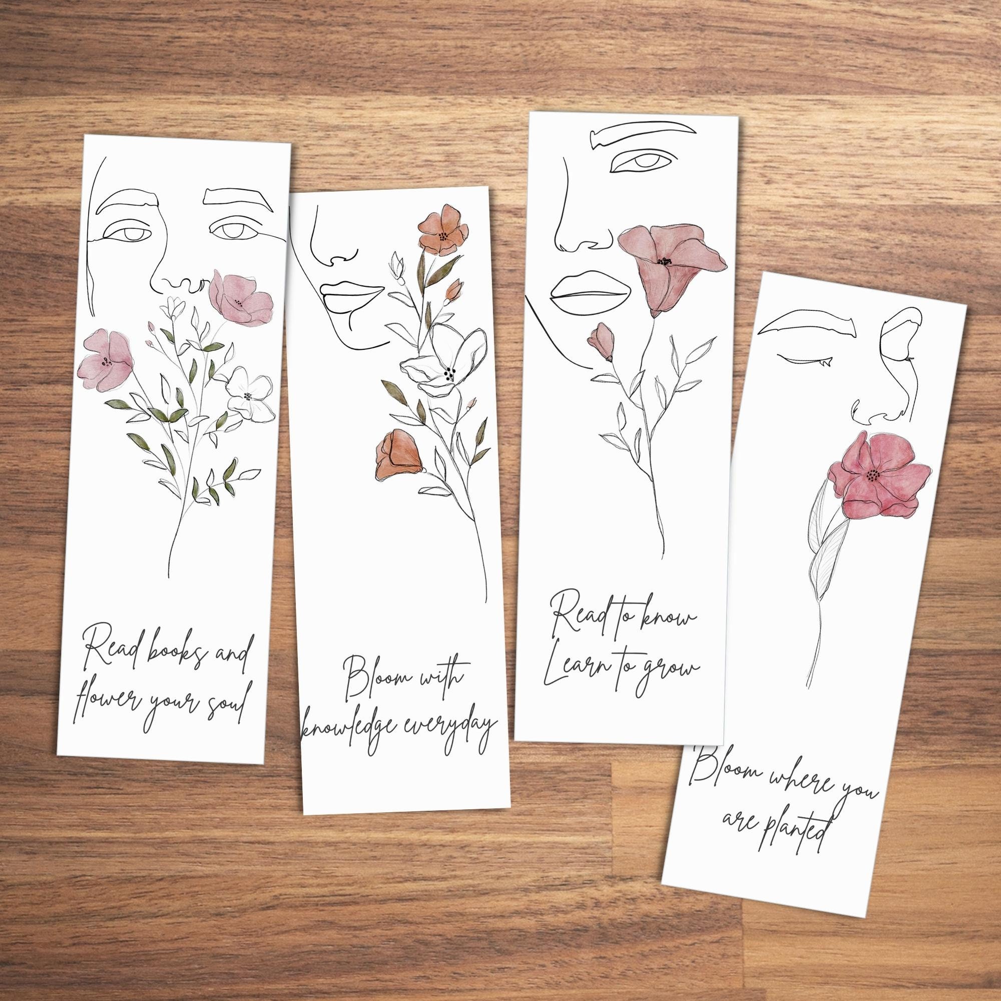 Printable Line Art Bookmark Set, Floral Aesthetic Bookmark for Women ...