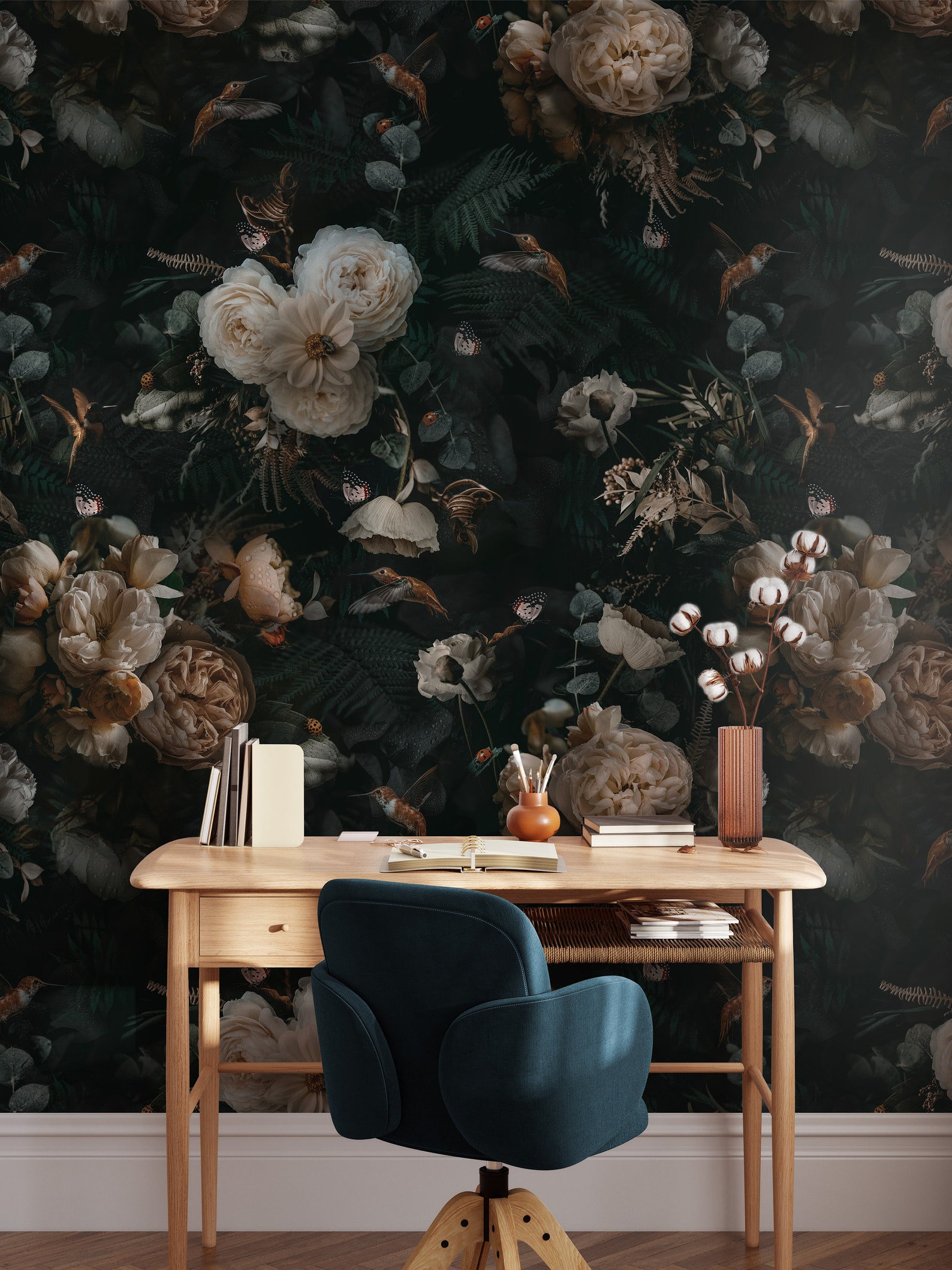 Black Floral Wallpaper Removable Wallpaper Mural Floral Peel - Etsy