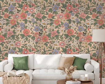 Black Floral Wallpaper Removable Wallpaper Mural Floral Peel and Stick ...