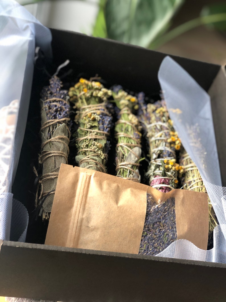 SET 5 Natural Incense Handmade Smudge Wands Herb Bundles Sage Mugwort ...