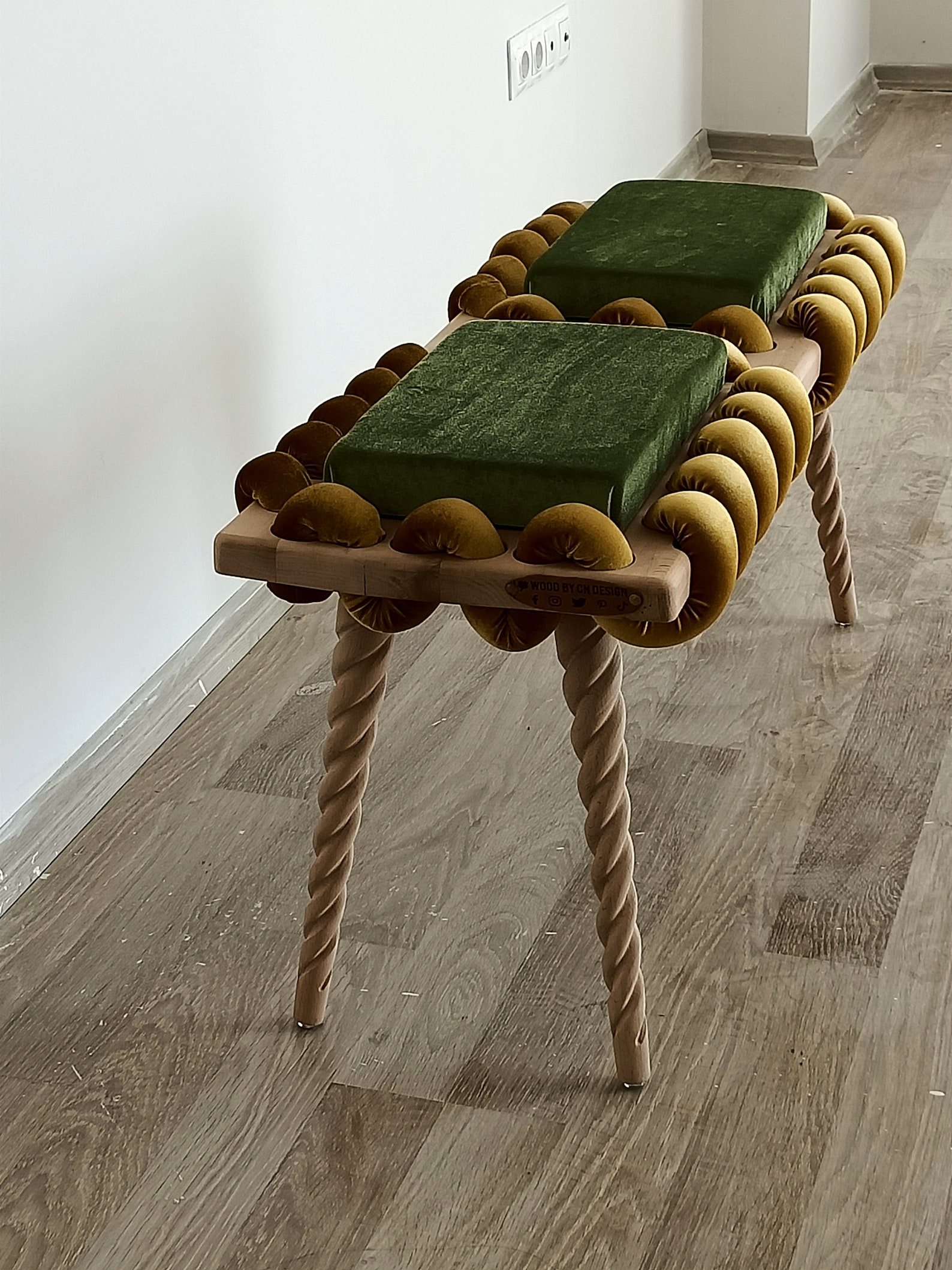 Long Bench Wooden Bench in Pistachio Green and Mustard Yellow - Etsy
