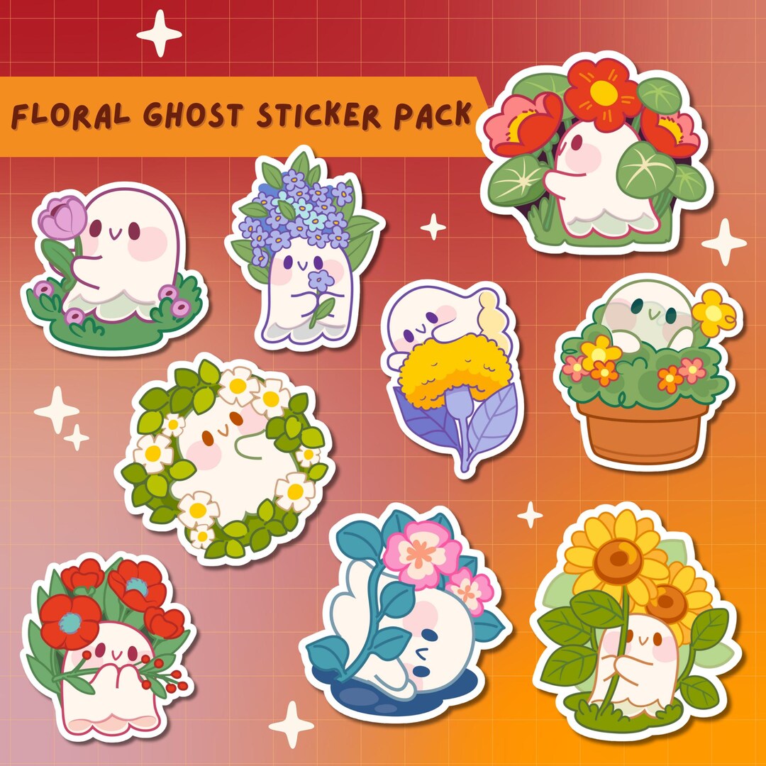 Floral Ghost Sticker Pack Die Cut Stickers - Etsy