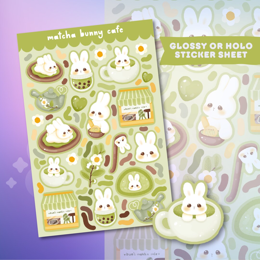 Matcha Bunny Sticker Sheet - Etsy