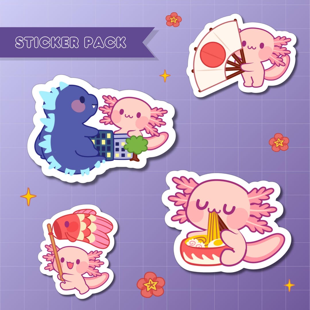 Axolotl Japan Adventures Sticker Pack - Etsy