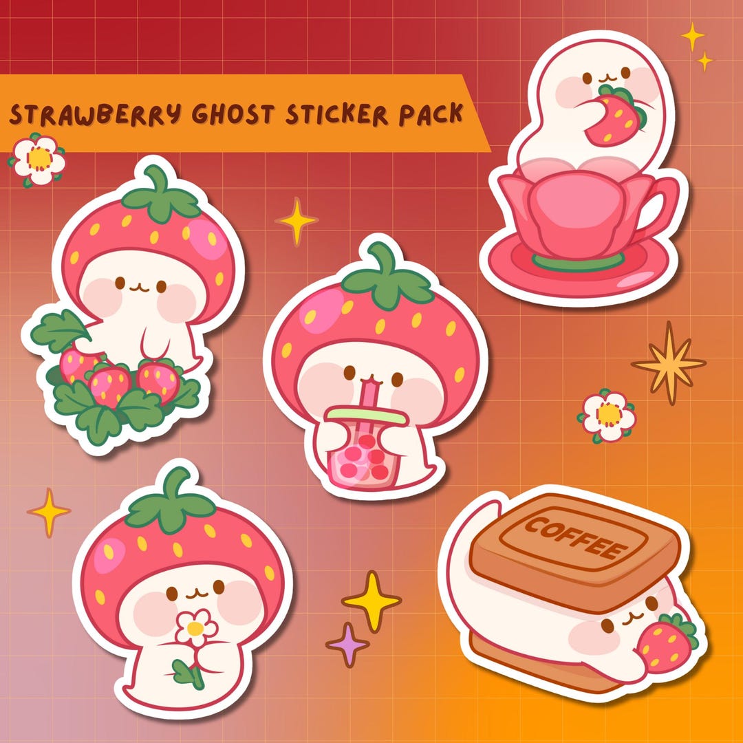 Strawberry Ghost Sticker Pack Die Cut Stickers - Etsy