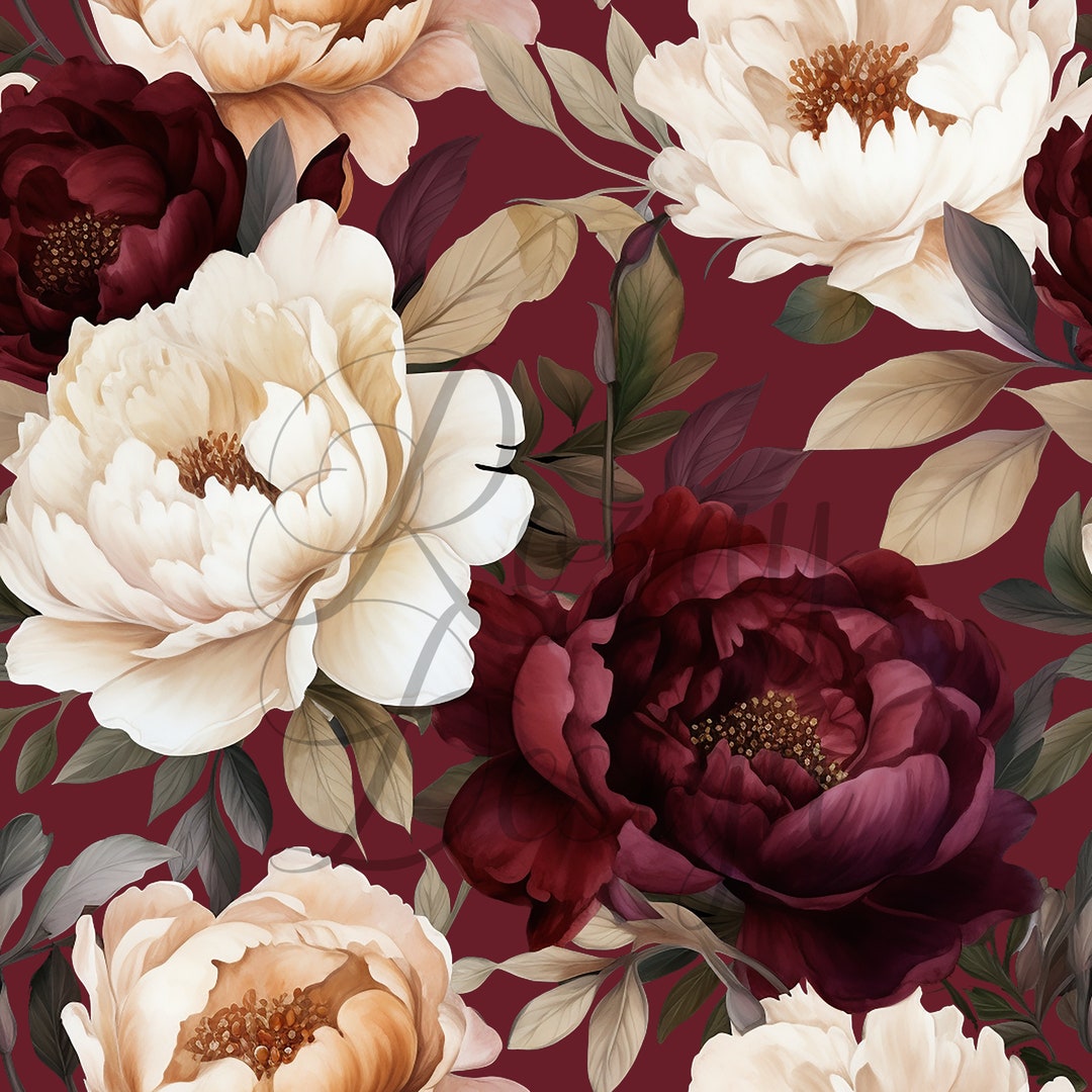 Burgundy Peonies - Fall Floral | Seamless Patterns | Instant Download ...