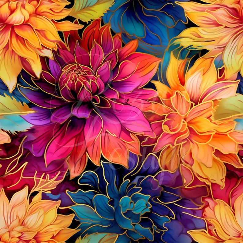 Rainbow Dahlias | Seamless Patterns | Instant Download | Printable ...
